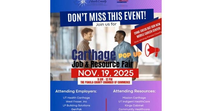 Carthage Job & Resource Fair Coming This Wednesday, Nov. 19 | Kgas | easttexastoday.com