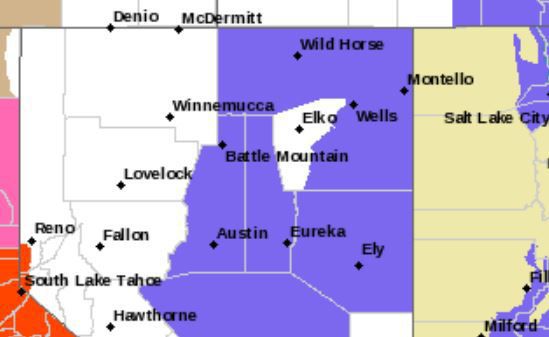 Winter weather advisory surrounding Elko