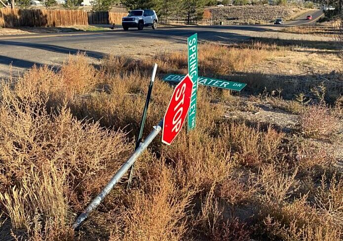 Street signs knocked down in Spring Creek