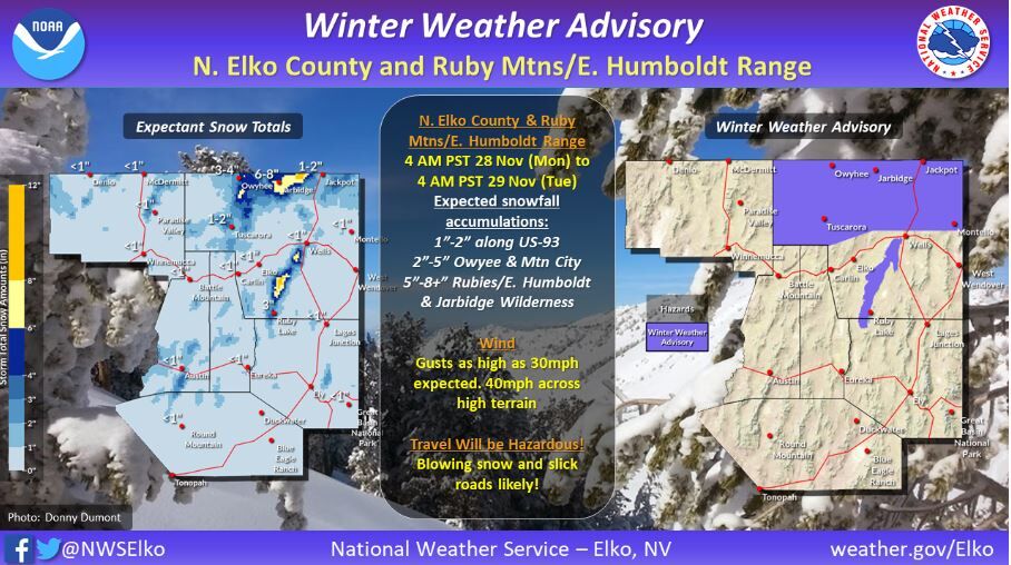 Snow could impact travel in Elko area