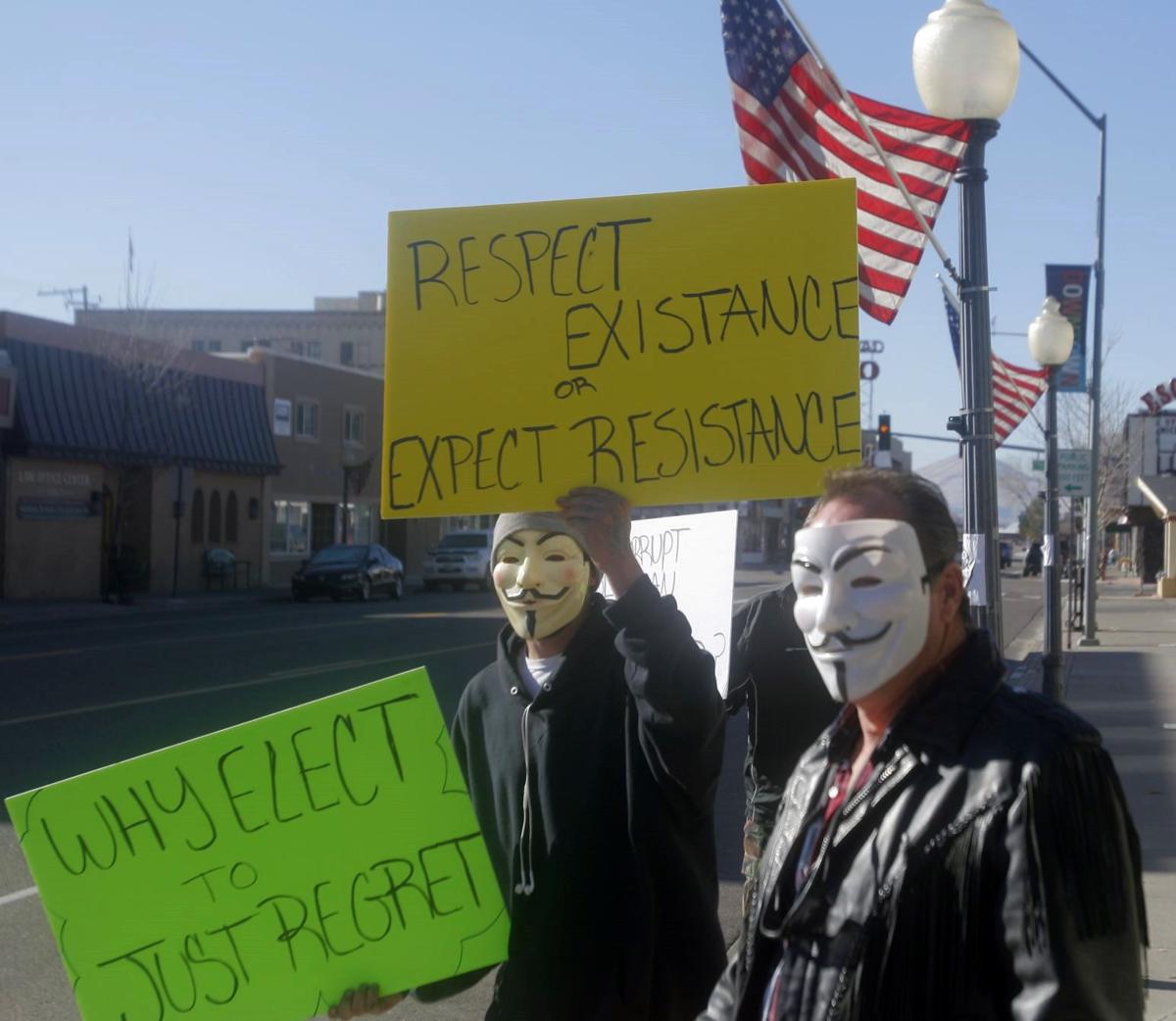 Masked protesters hit Elko