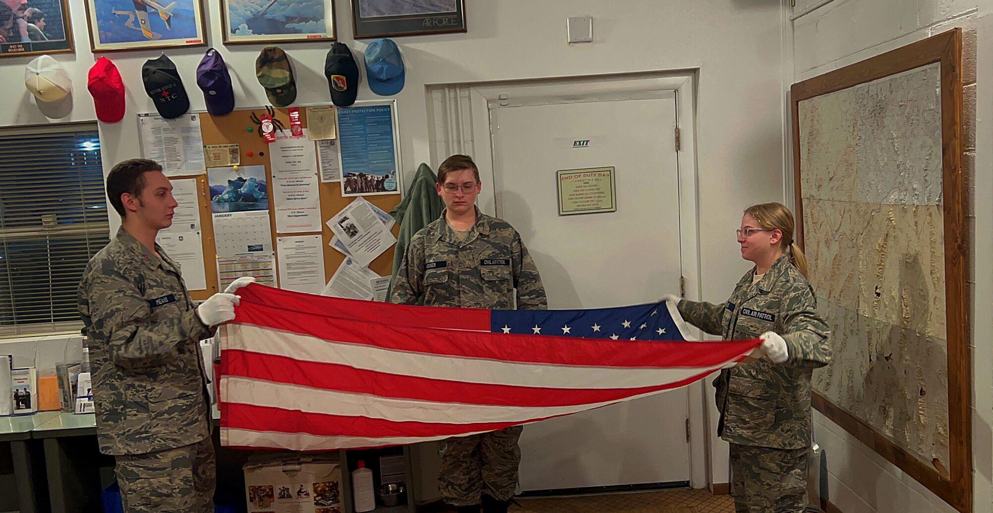 Civil Air Patrol cadets prepare for color guard competition
