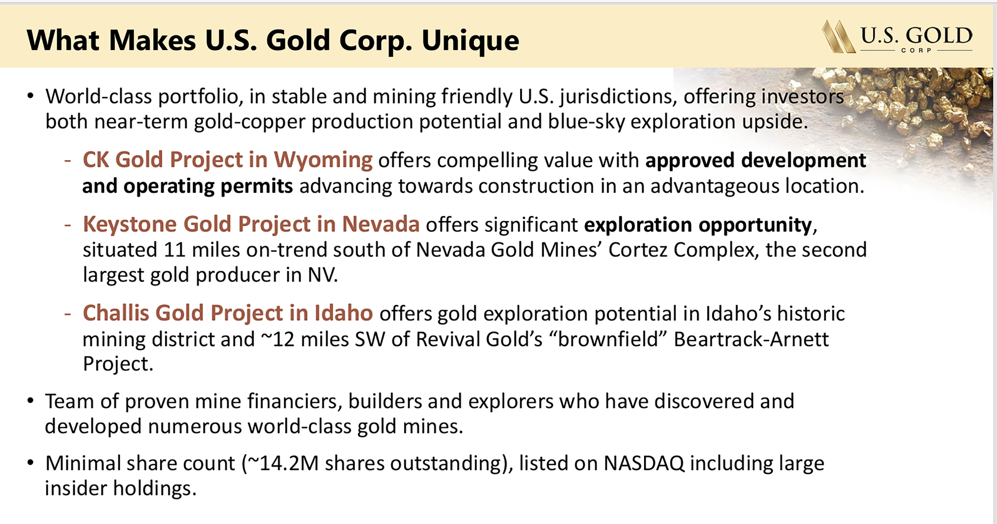 U.S. Gold finishing study, picks flotation equipment