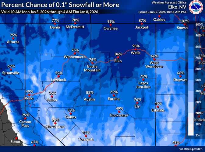 Brief snowfall Monday in Elko leaves region below normal