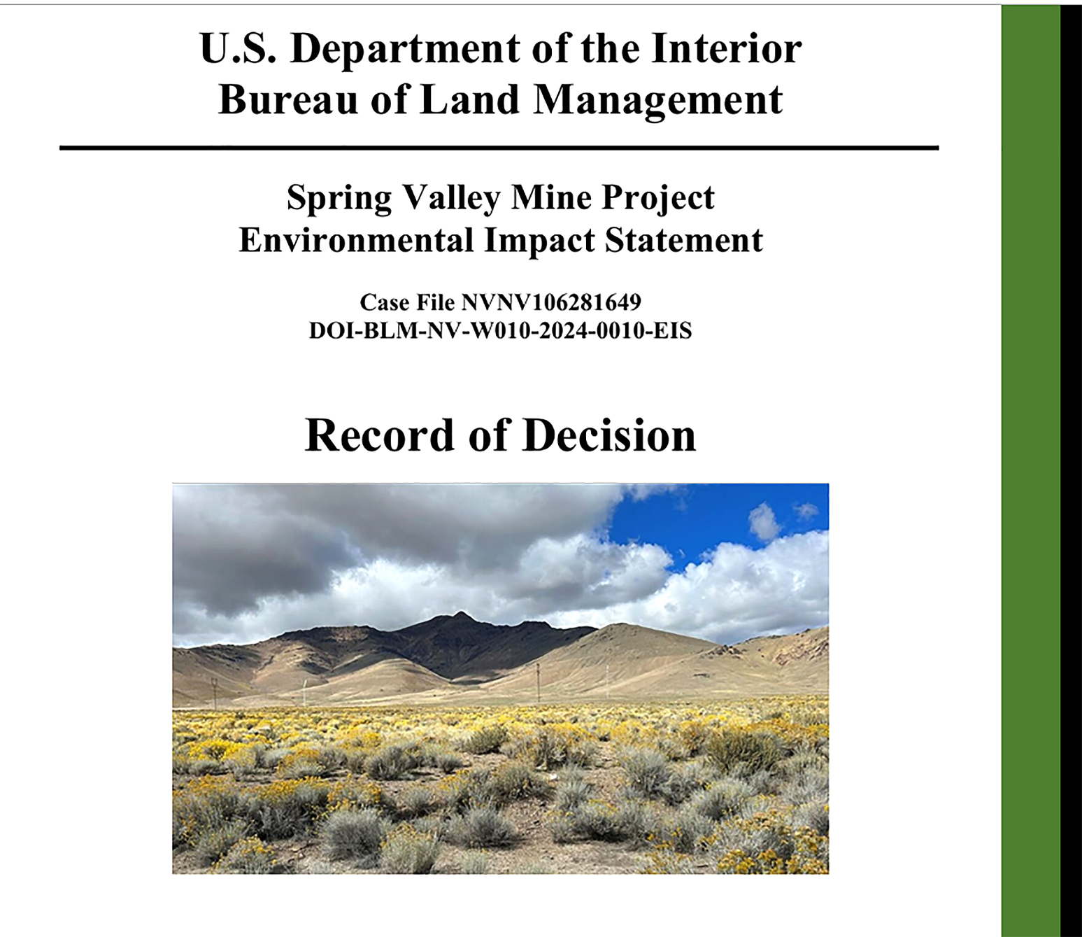 BLM approves large Spring Valley gold mine near Rochester