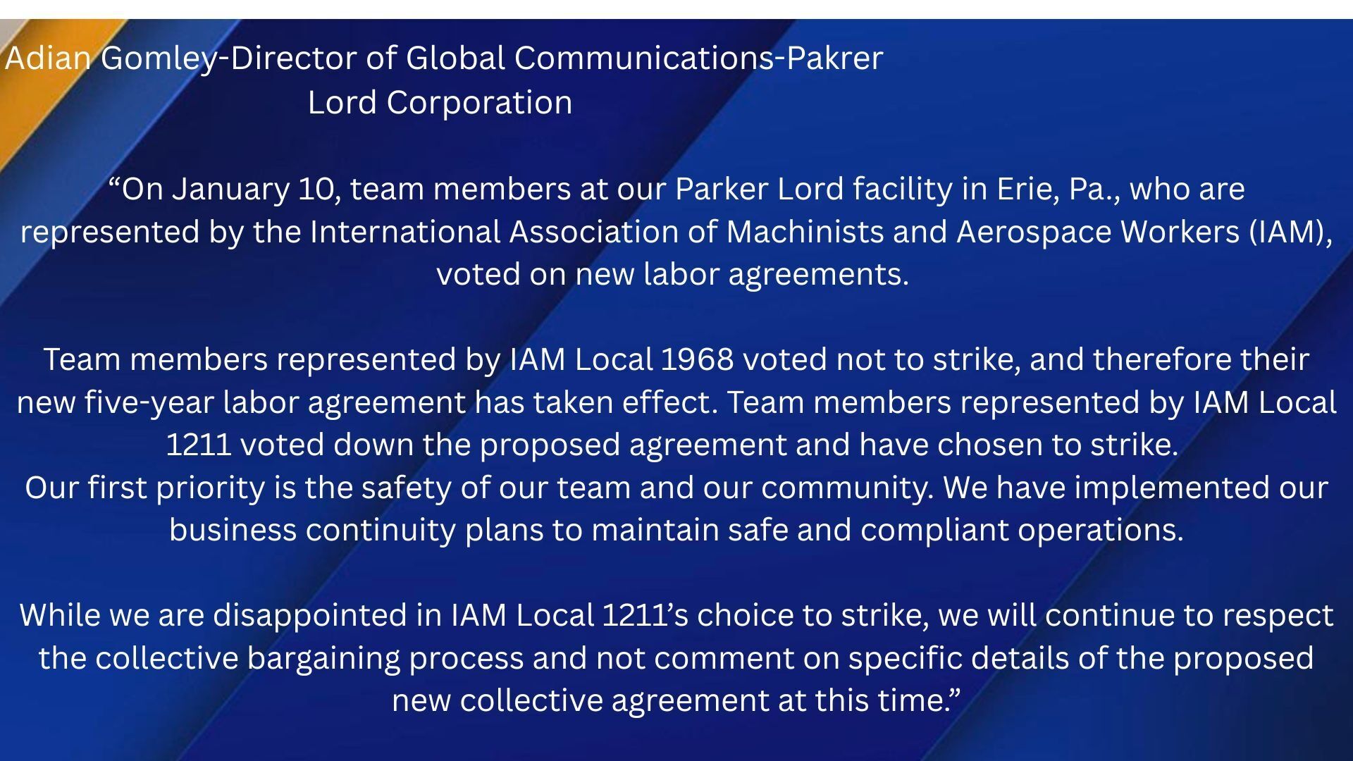 Adian Gomley Comments on Parker Lord Labor Agreements | News ...