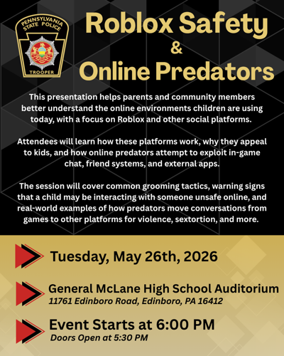 Edinboro Event Features PA State Trooper’s Roblox Warning | News ...