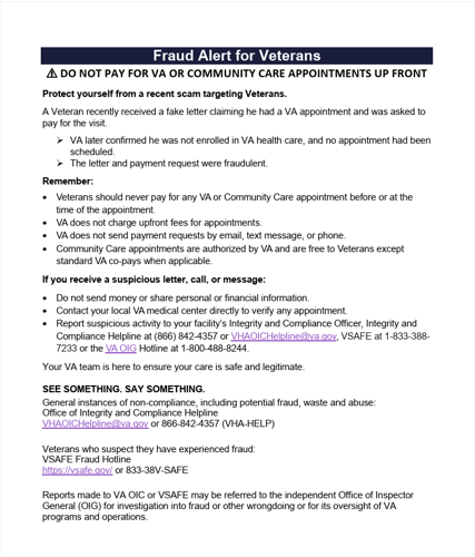 U.S. Department of Veteran Affairs Report Recent Scams | News ...