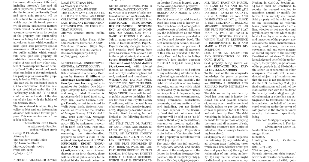 Legal Notices Printed March 12, 2025 | Legal Notices | fayette-news.net