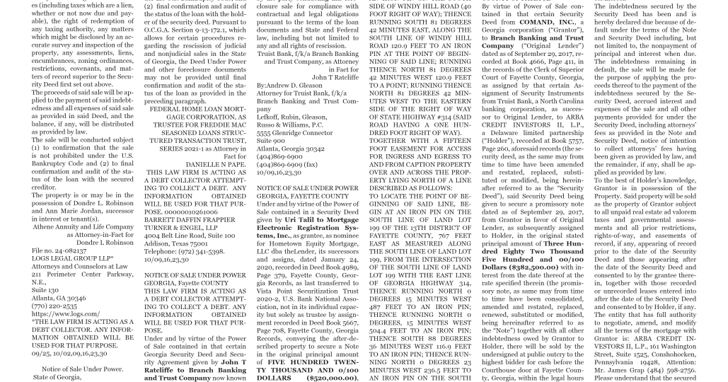 Legal Notices Printed 10-09-2024 | Legal Notices | fayette-news.net