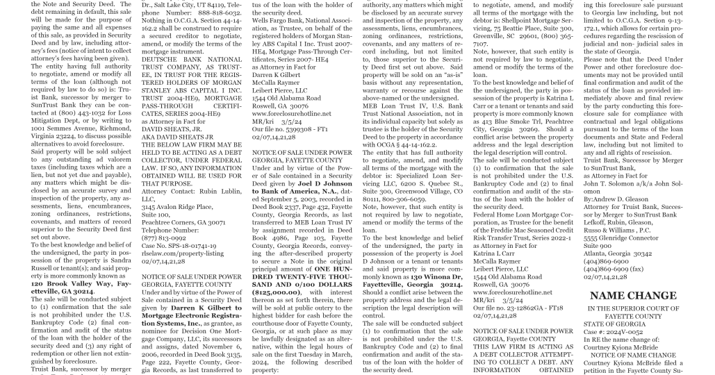 Legal Notices Printed 2-14-2024 | Legal Notices | fayette-news.net
