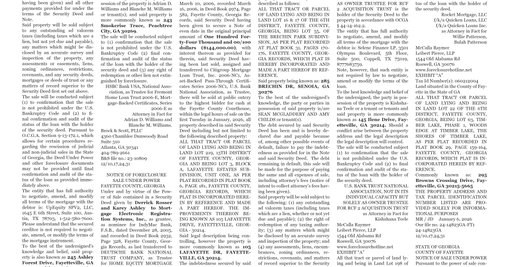 Legal Notices Printed December 31, 2025 | Legal Notices | fayette-news.net