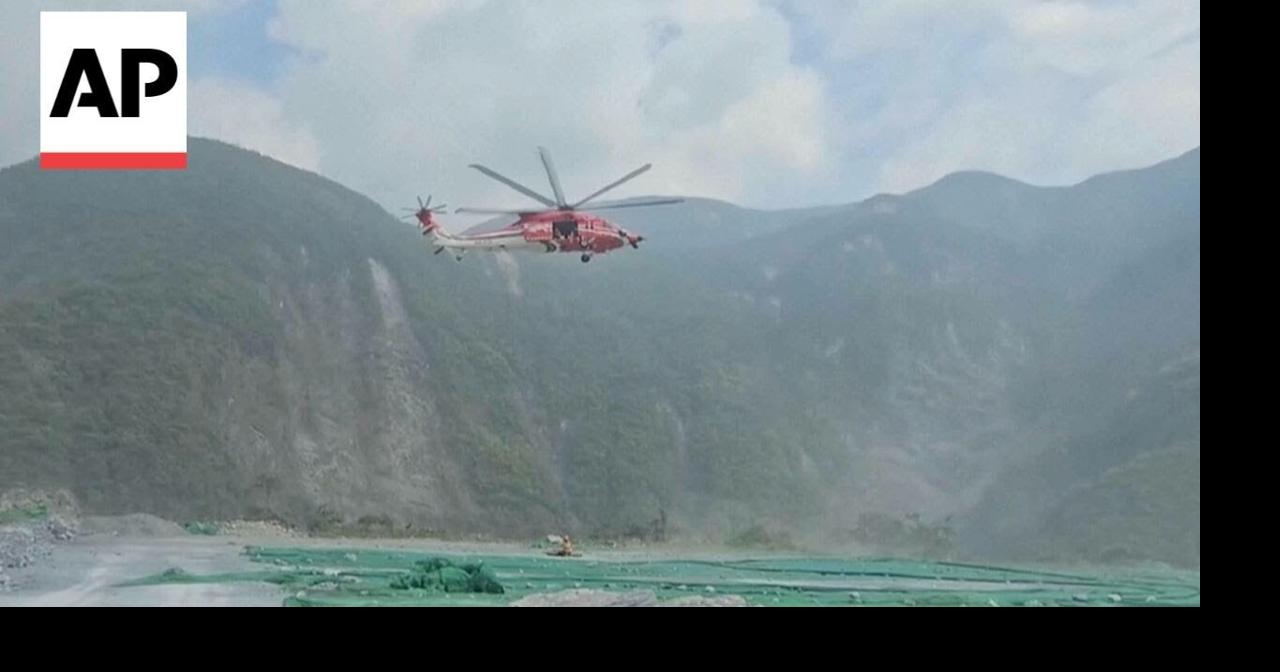 Rescue helicopter airlifts quarry worker in Taiwan after earthquake ...