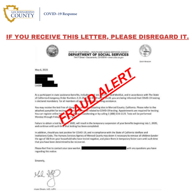 Officials give warning about fraudulent letter which threatens ...