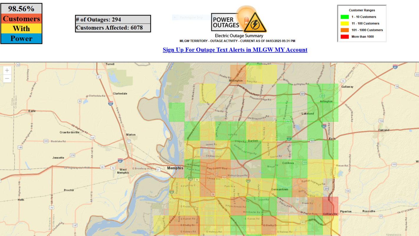 Over 6,000 customers without power, MLGW says | News | fox13memphis.com