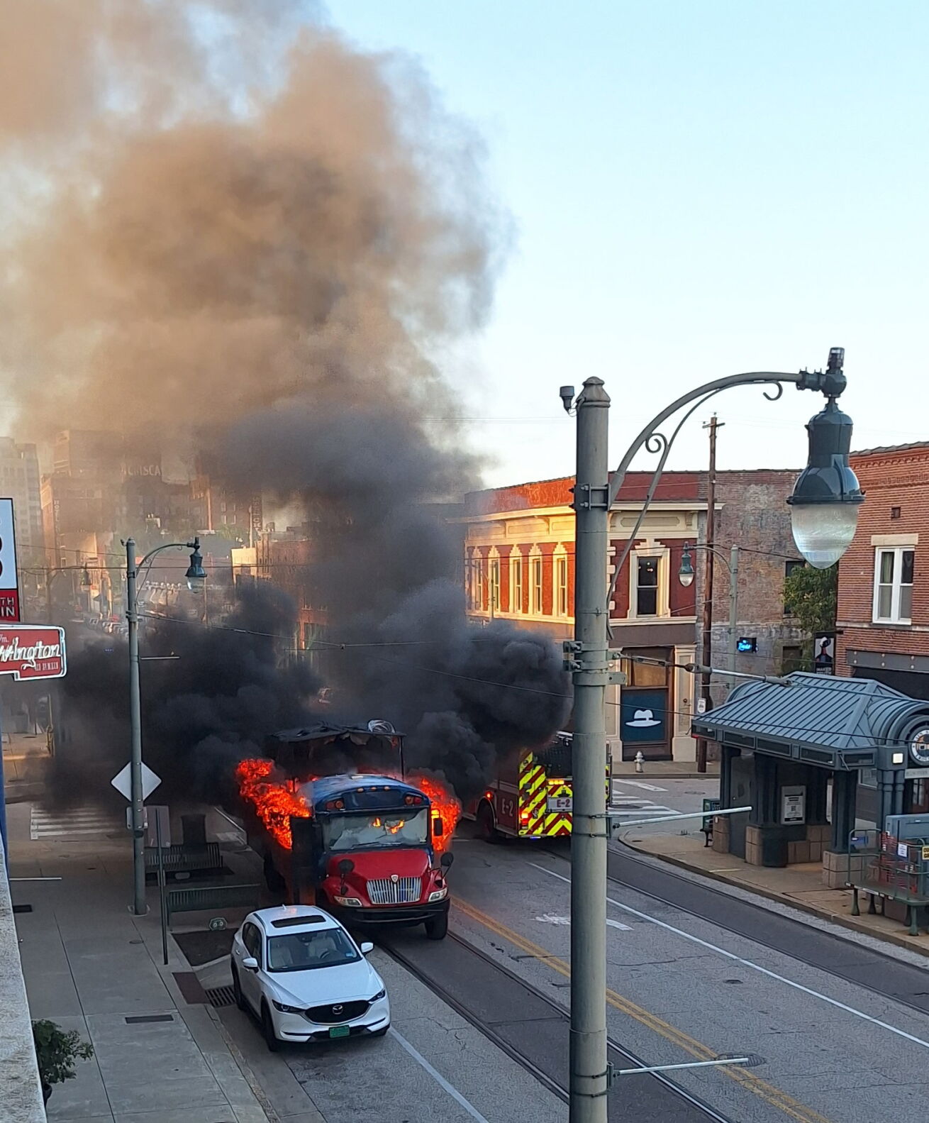 PHOTOS: Party bus catches fire in Downtown Memphis | | fox13memphis.com