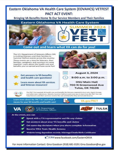 Eastern Oklahoma VA Healthcare System to host PACT Act VETFEST at OSU ...
