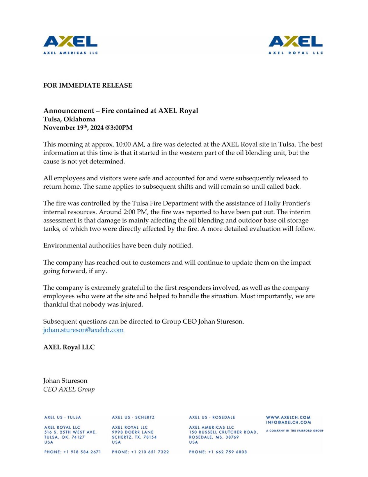 AXEL Royal Press Release | | fox23.com