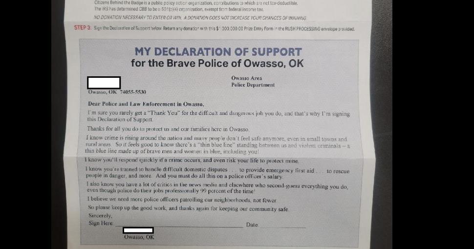 Scam warning issued after residents get Owasso police donation letter ...