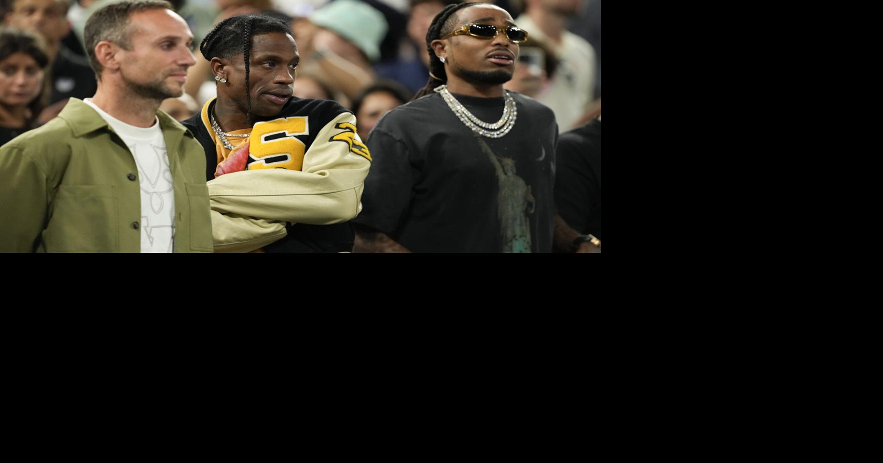 Travis Scott spotted wearing Sand Springs letterman jacket at 2024 ...