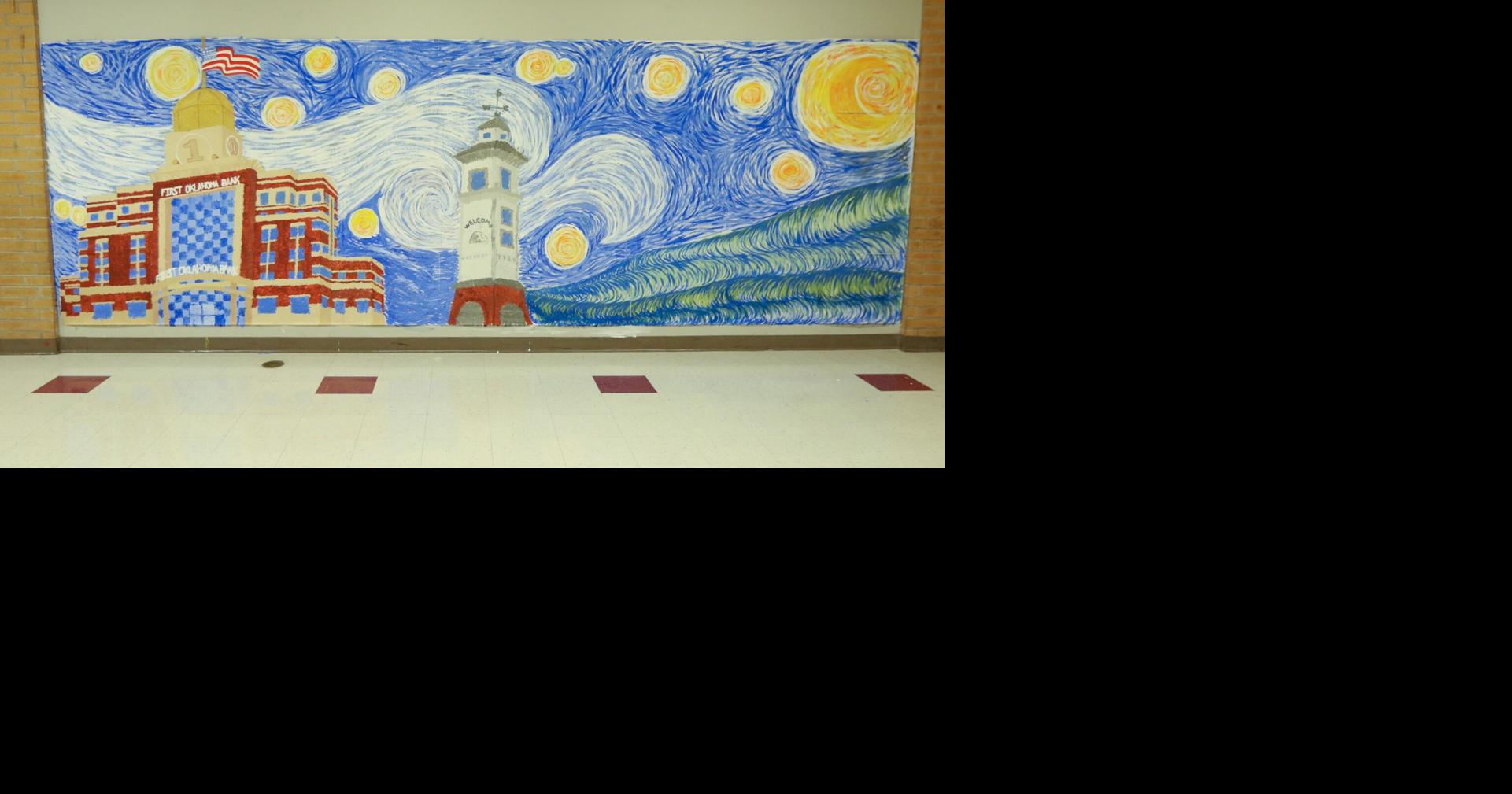 Jenks student creates 8x16 foot Van Gogh themed mural | News | fox23.com