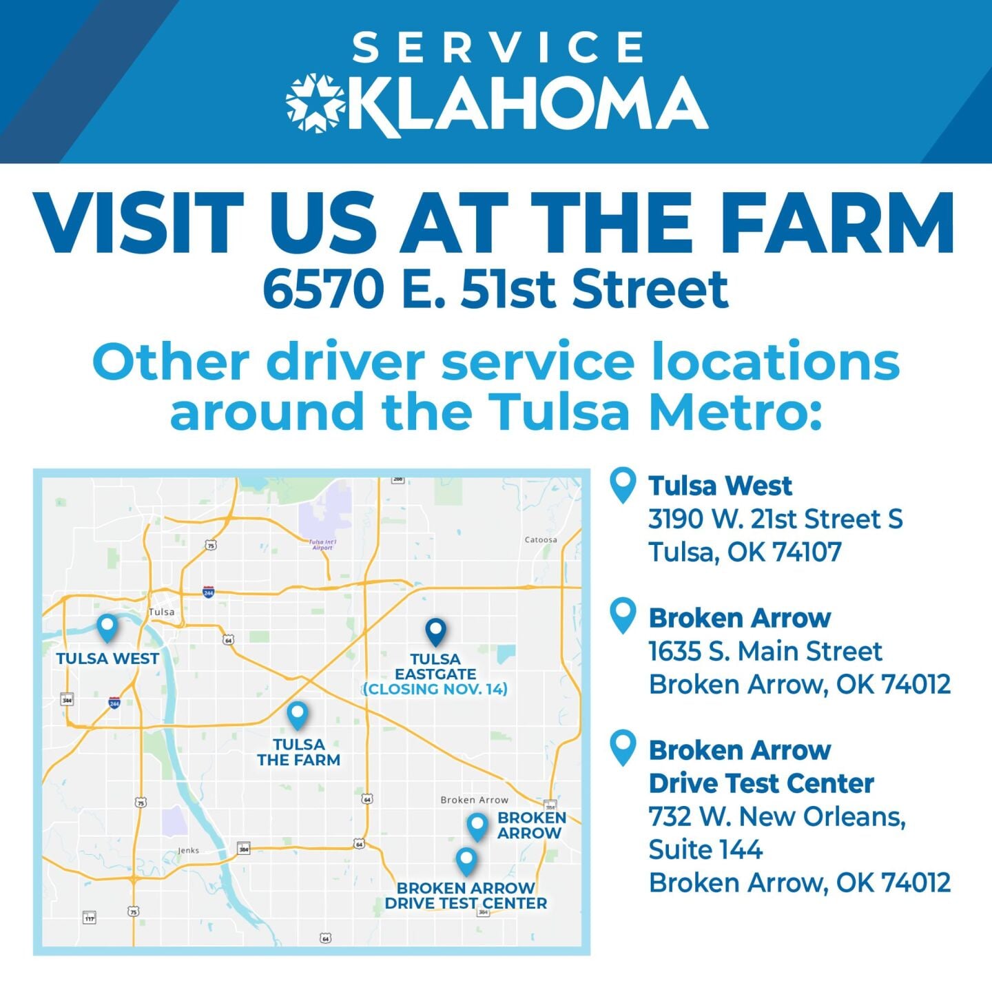 Service Oklahoma updating Tulsa driver service locations on Nov. 15 ...