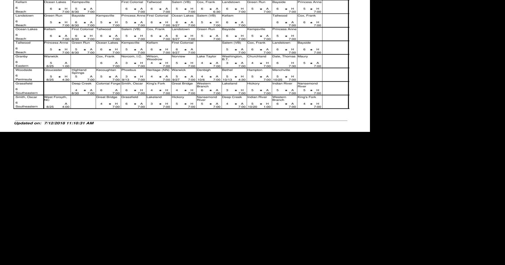 2018 VHSL Football Master Schedule