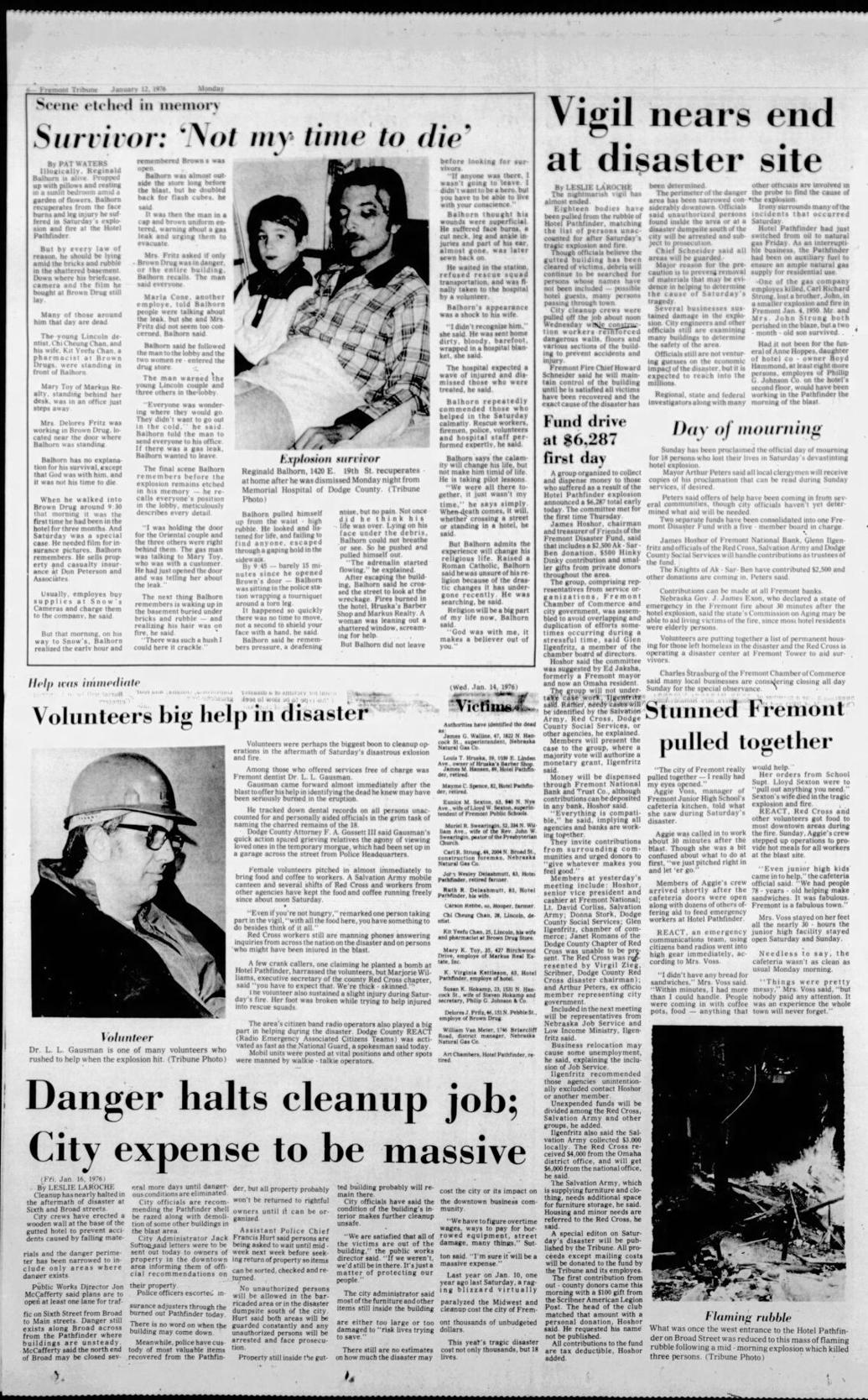 Archives: Fremont Tribune coverage of the Pathfinder Hotel explosion