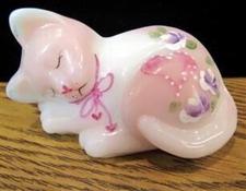 What's it worth on eBay? Vintage Fenton art glass pink sleeping cat ...