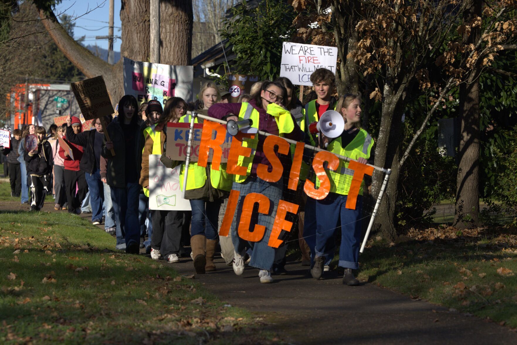 Corvallis students walk out of class, protest ICE