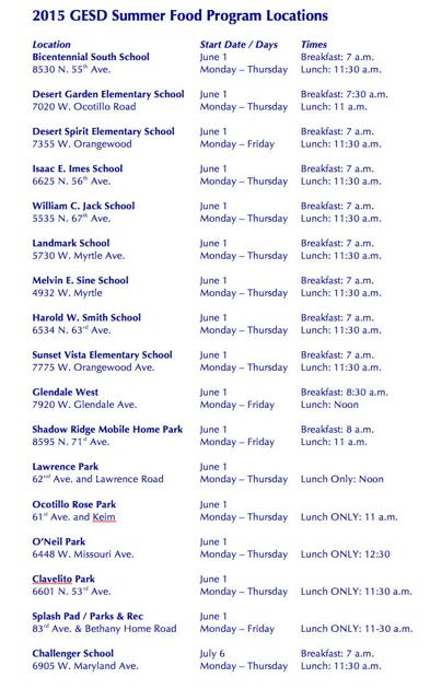 GESD Summer Food Program now cooking | News | glendalestar.com