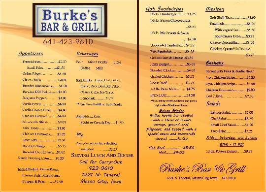 Burke’s Bar & Grill Menu