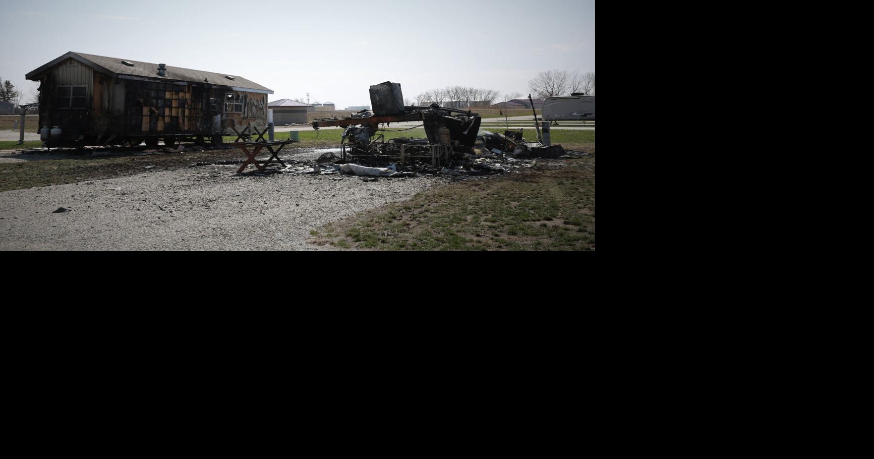 Camper destroyed by fire at Hidden Lakes Campground