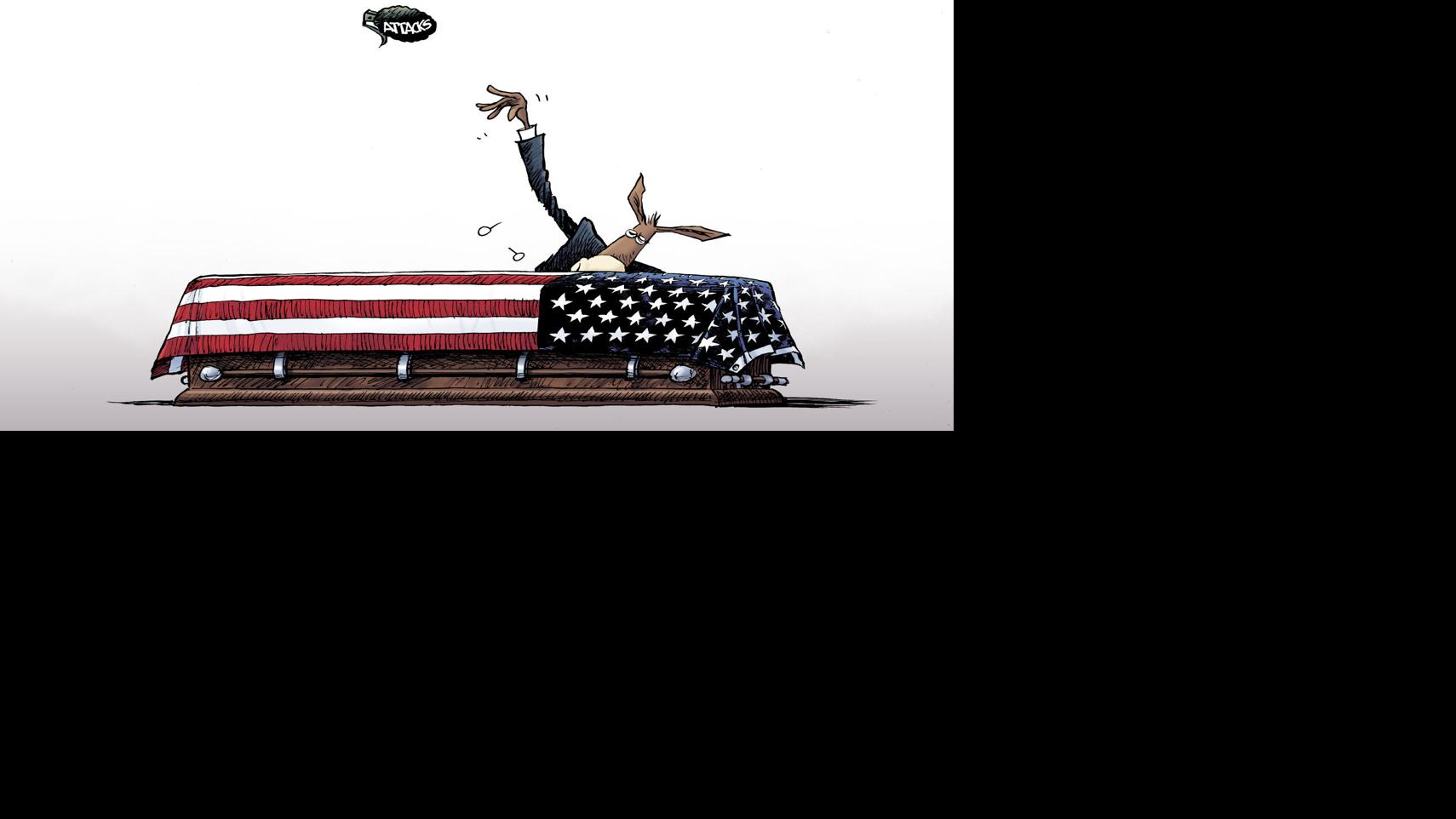 Political cartoons: Attacks, JFK, knoll, knees, talk about it ...