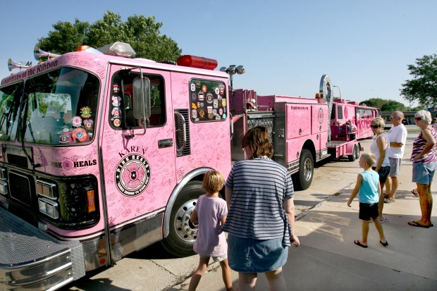 Pink fire trucks support fight against cancer