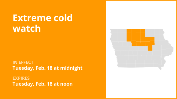 Update: Extreme cold watch affecting Iowa Tuesday
