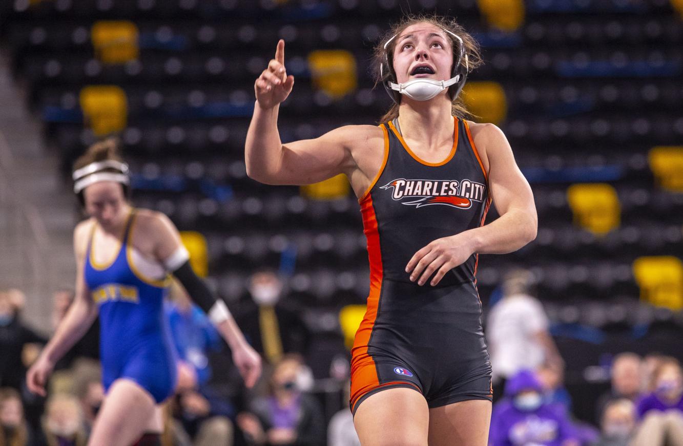 "This was all for him:" Charles City's Lilly Luft and Kiki Connell win state wrestling titles