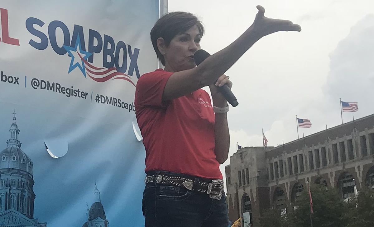 Reynolds touts her record during Iowa State Fair speech