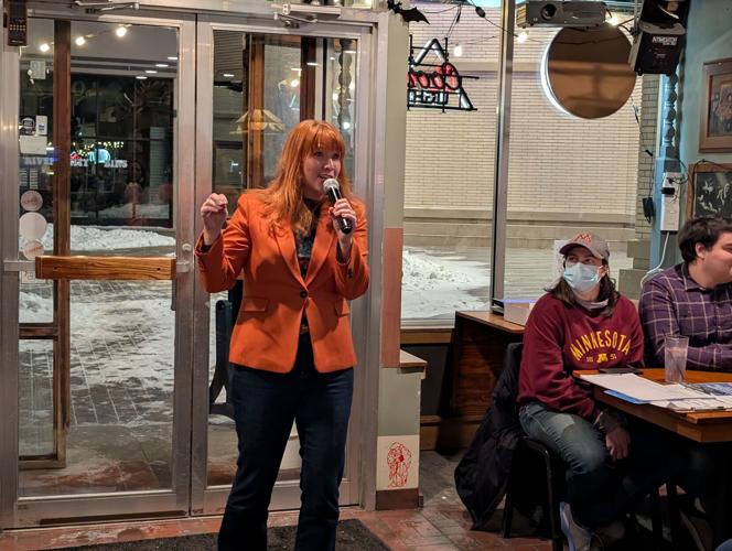 Congressional candidate Lindsay James speaks in Mason City