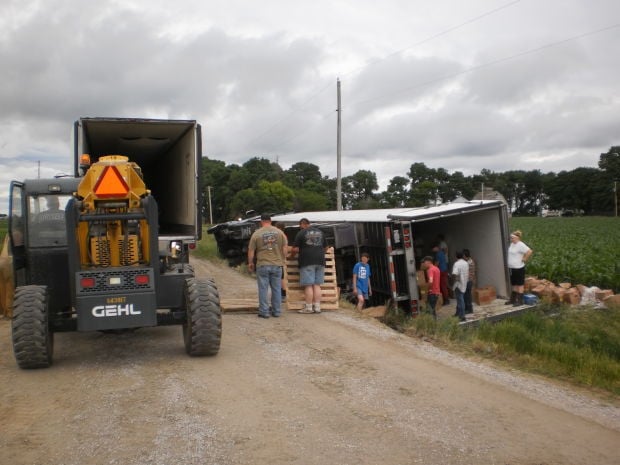 Egg trailer tips on road