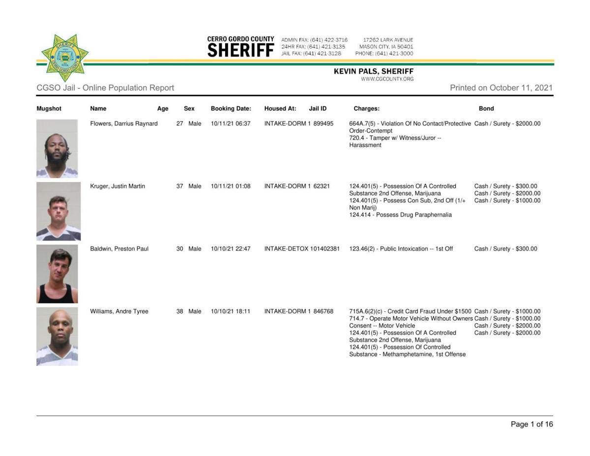 Cerro Gordo County Jail log for Oct. 11