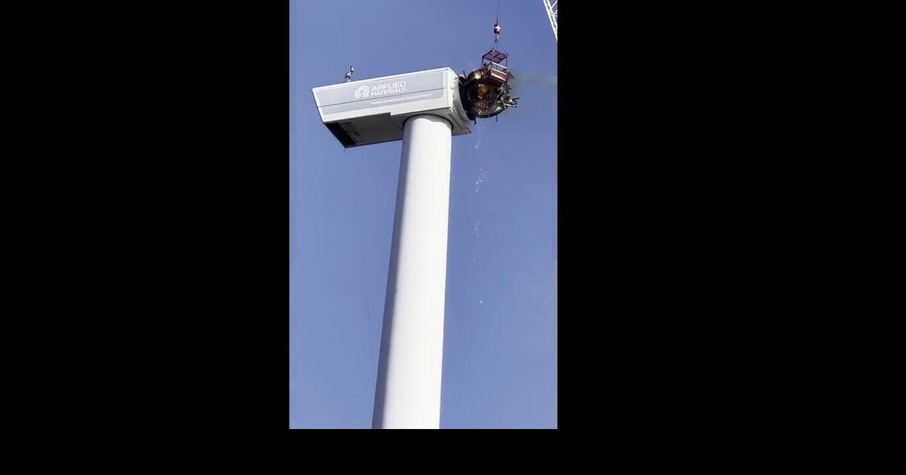 Video: Amid sparks, crew removes hub of Applied Materials' wind turbine ...