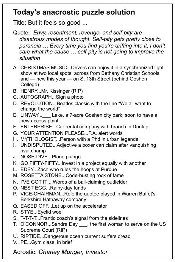 ACROSTIC: But it feels so good ... | News | goshennews.com