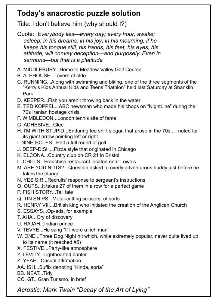 ACROSTIC PUZZLE: I don't believe him | News | goshennews.com