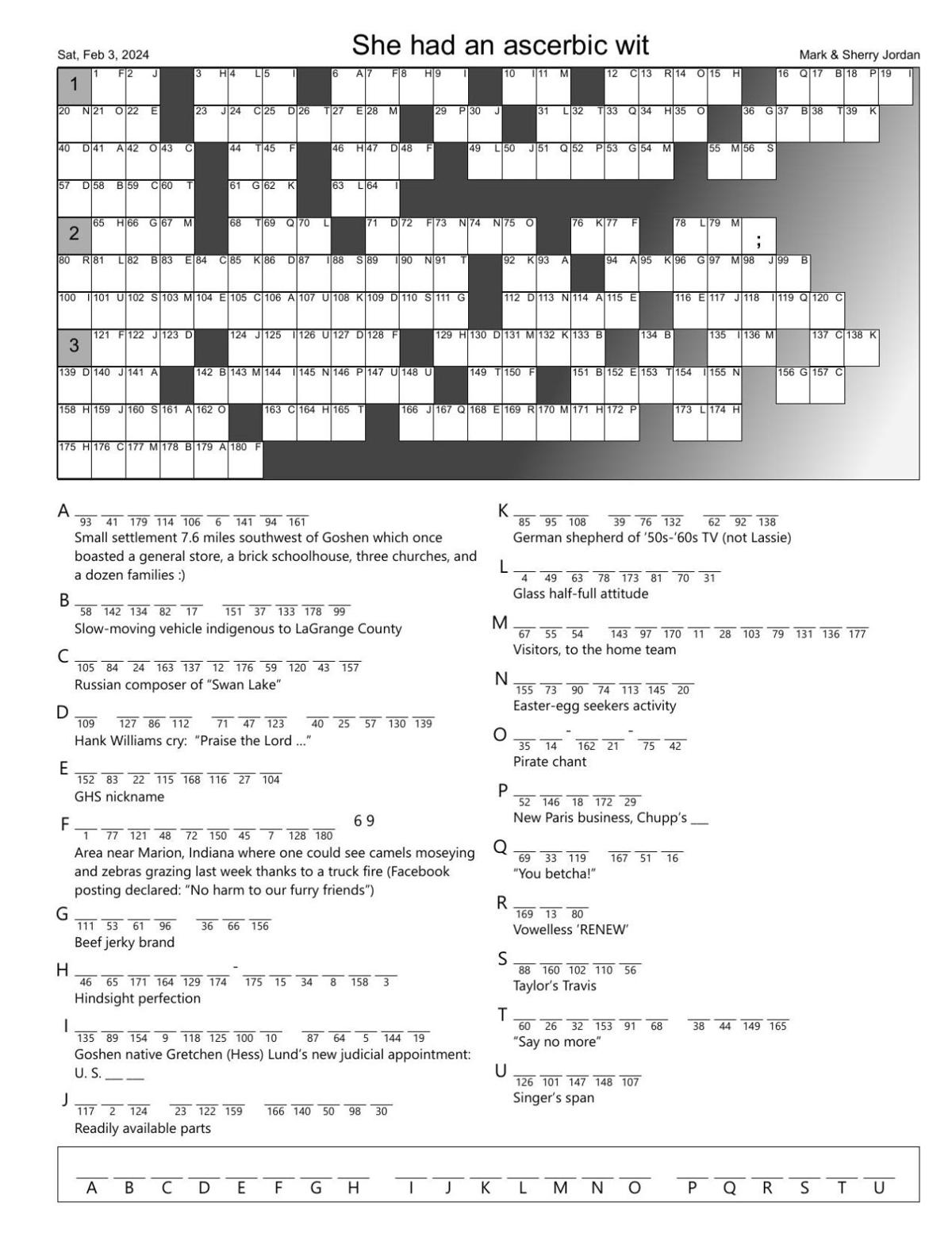 ACROSTIC PUZZLE: She had an ascerbic wit | News | goshennews.com