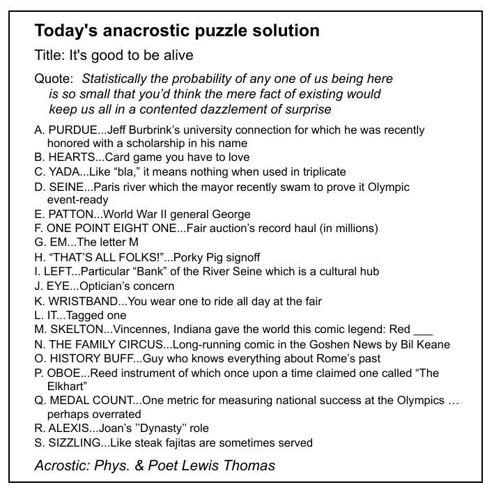 ACROSTIC: It's good to be alive | News | goshennews.com