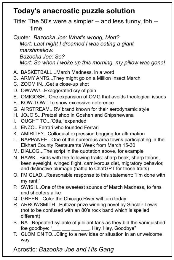ACROSTIC: The '50s were a simpler — and less funny, tbh — time | News ...