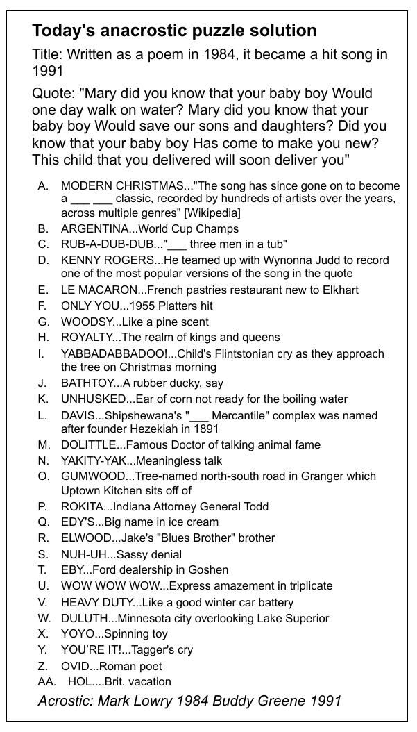 ANACROSTIC: Written as a poem in 1984, it became a hit song in 1991 ...