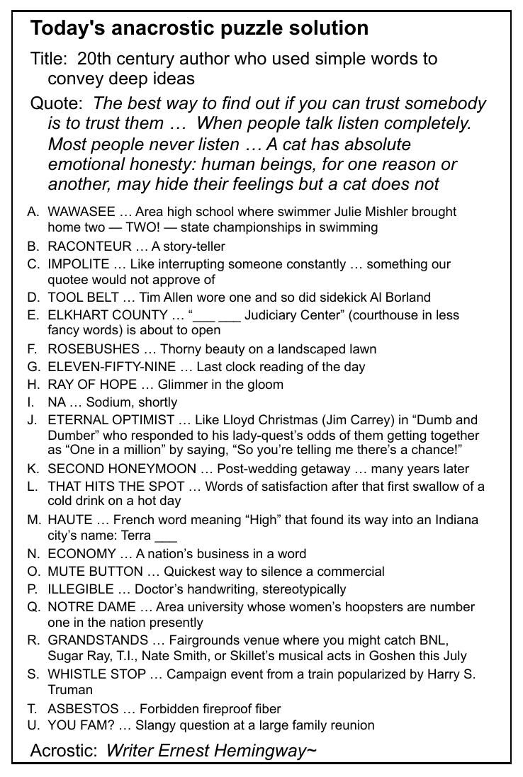 ACROSTIC: 20th century author who used simple words to convey deep ...