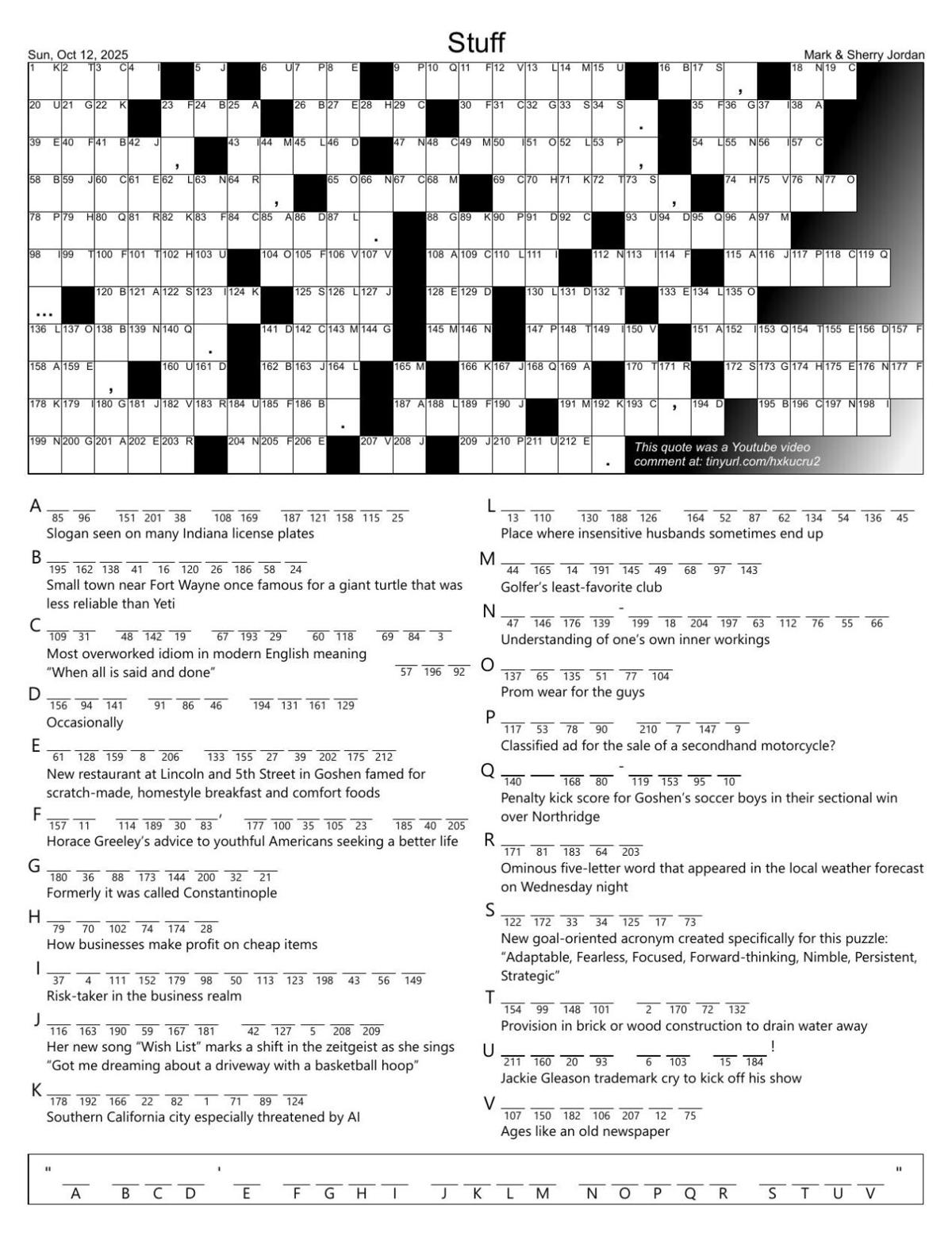 ACROSTIC: Stuff | News | goshennews.com